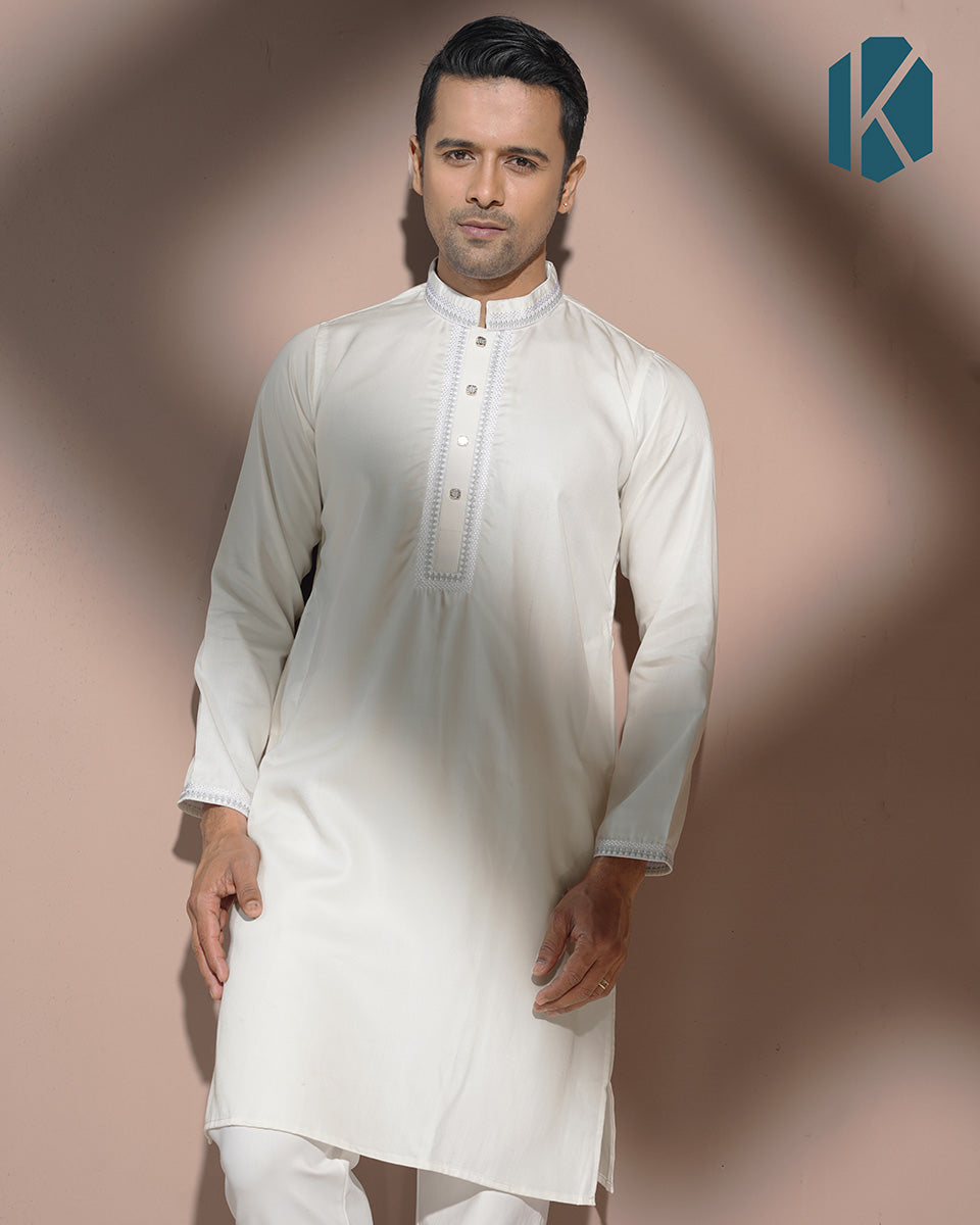 Off-White Silver Embroidered Panjabi for Men – Kairo